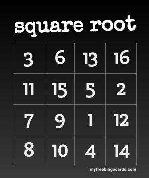 square root bingo