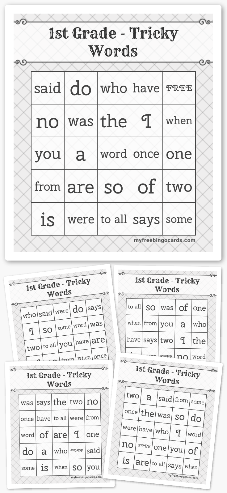 Virtual 1st Grade - Tricky Words Bingo