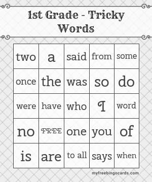1st Grade - Tricky Words Bingo