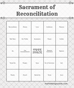 Sacrament of Reconcilitation Bingo