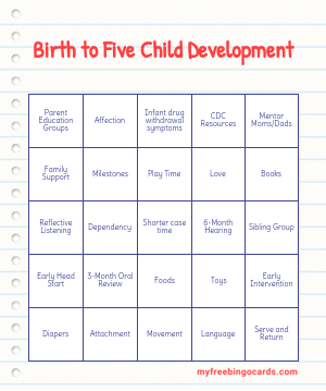 Birth to Five Child Development Bingo