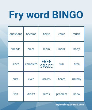 Print 100+ Fry word BINGO Cards