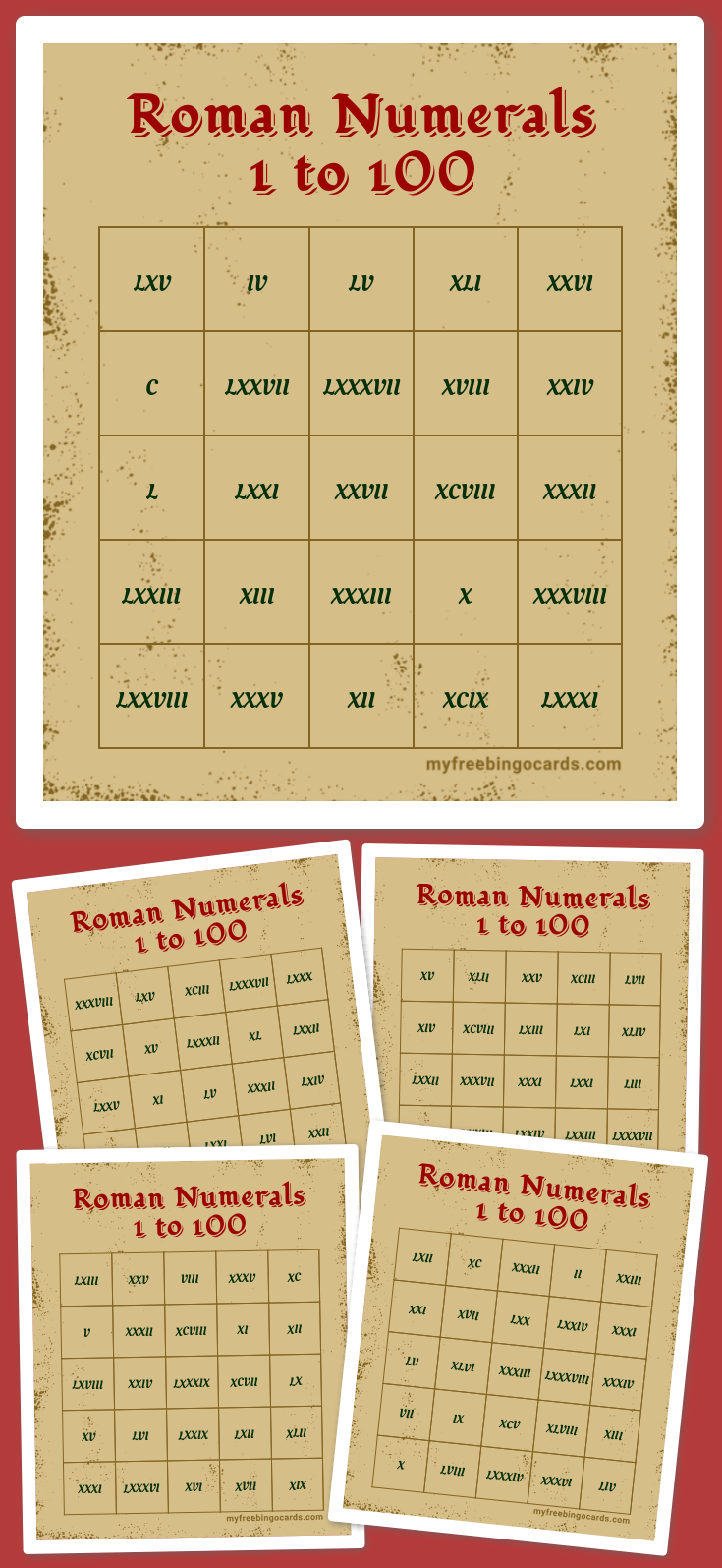 Virtual Roman Numerals1 to 100 Bingo