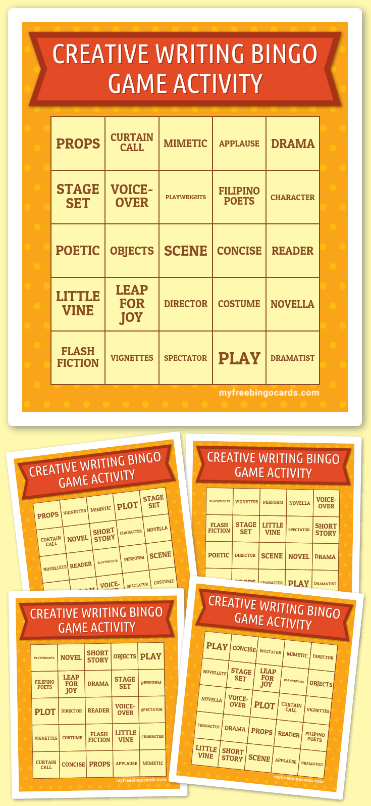 Virtual CREATIVE WRITING BINGO GAME ACTIVITY