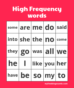 High Frequency words Bingo
