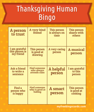 Thanksgiving Human Bingo