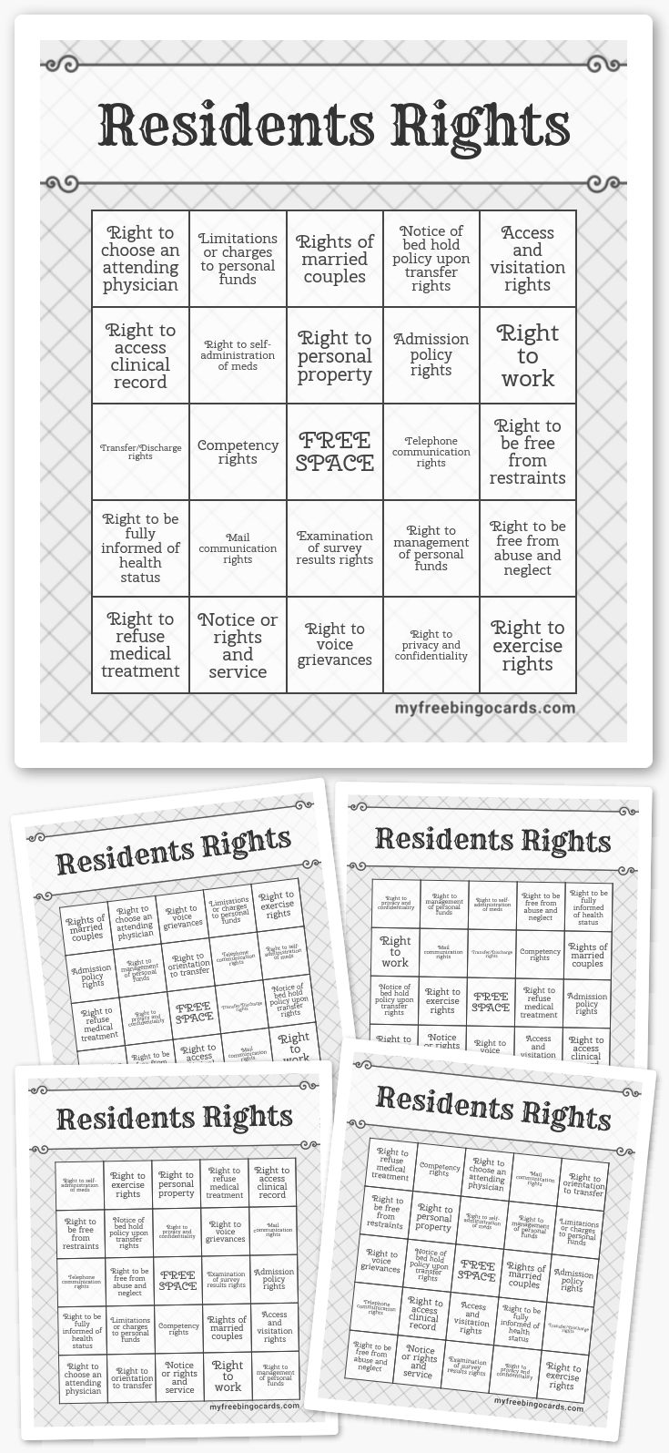 Virtual Residents Rights Bingo