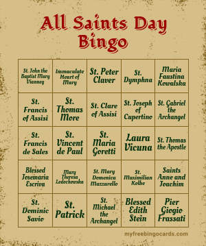 All Saints Day Bingo