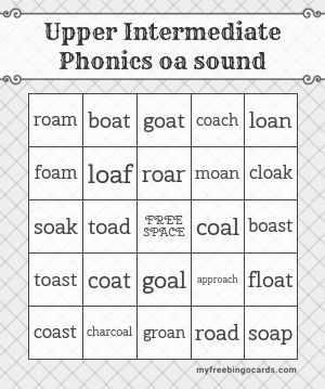 Upper Intermediate Phonics oa sound Bingo