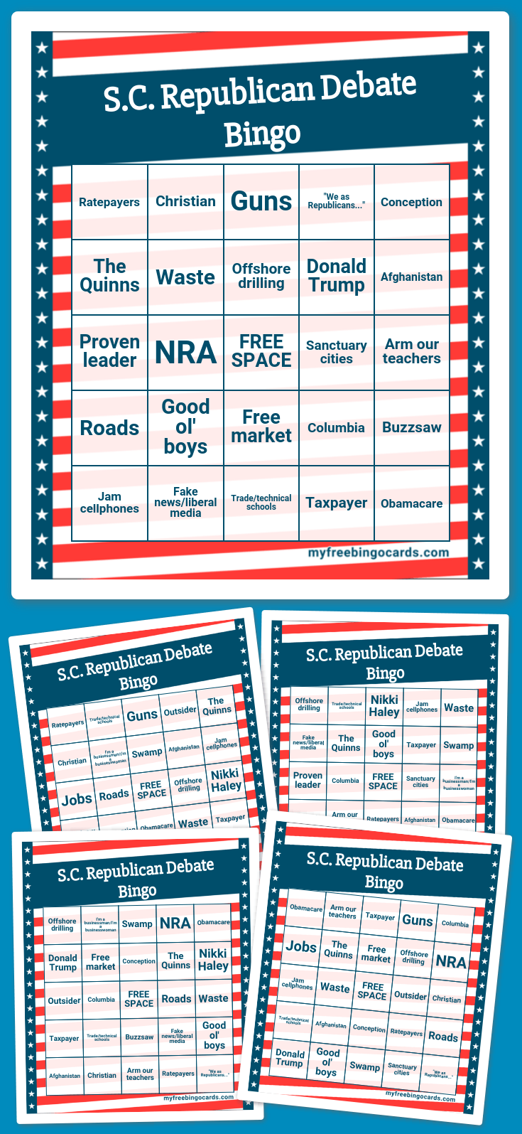 Virtual S.C. Republican Debate Bingo