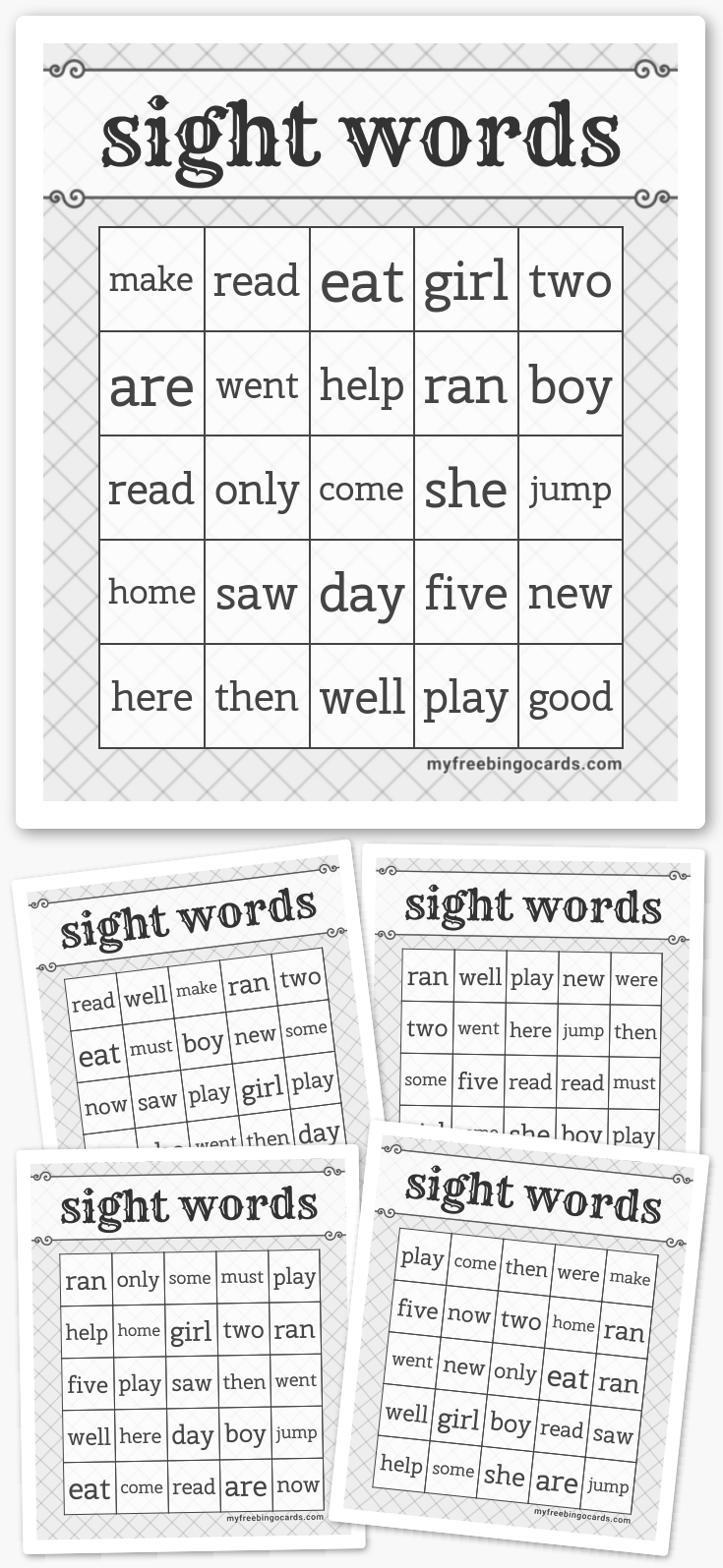 Virtual Sight Words Bingo