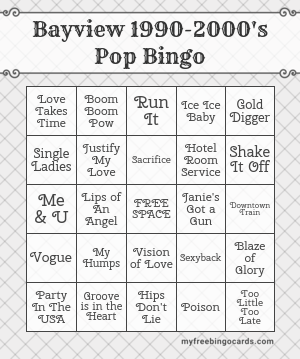Bayview 1990-2000's Pop Bingo