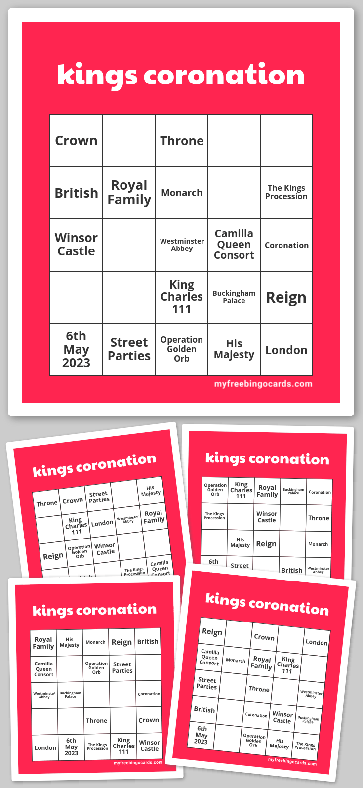 Virtual kings coronation bingo