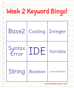 Week 2 Keyword Bingo!