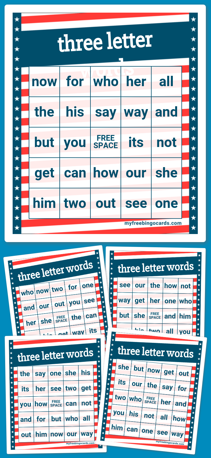 Virtual three letter words bingo