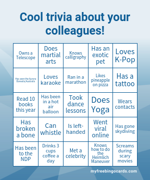 Cool trivia about your colleagues! Bingo