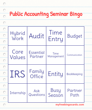 Public Accounting Seminar Bingo