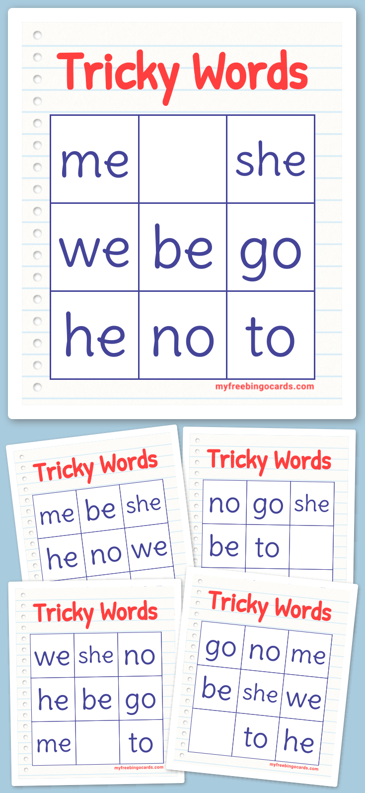 Virtual Tricky Words Bingo