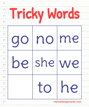 Print 100+ Tricky Words Bingo Cards