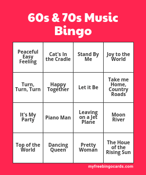 60s & 70s Music Bingo