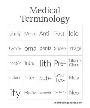 Medical Terminology Bingo
