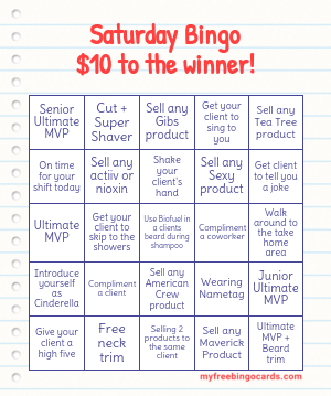 Saturday Bingo $10 to the winner!
