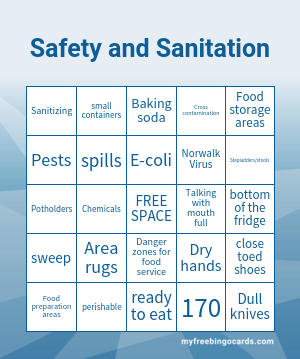 Safety and Sanitation Bingo