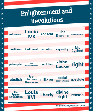 Enlightenment and Revolutions Bingo