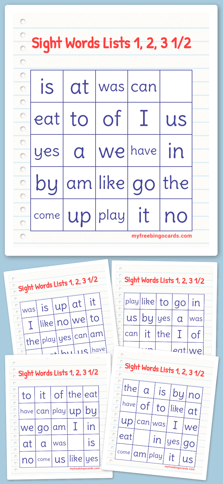 Virtual Sight Words Lists 1, 2, 3 1/2 Bingo