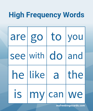 High Frequency Words Bingo