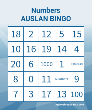 Numbers AUSLAN BINGO