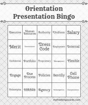 Orientation Presentation Bingo