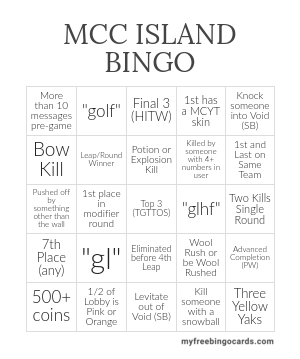 MCC ISLAND BINGO