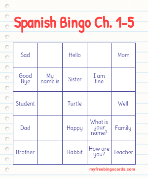 Print 100+ Spanish Bingo Ch. 1-5 Cards