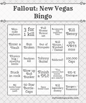 Print 100+ Fallout: New Vegas Bingo Cards