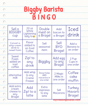 Biggby Barista B I N G O