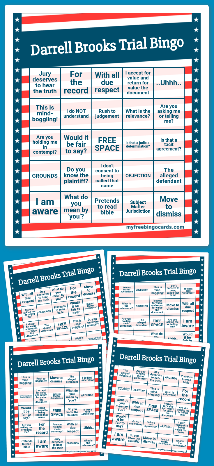 Virtual Darrell Brooks Trial Bingo