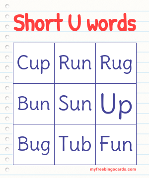 Short U words Bingo