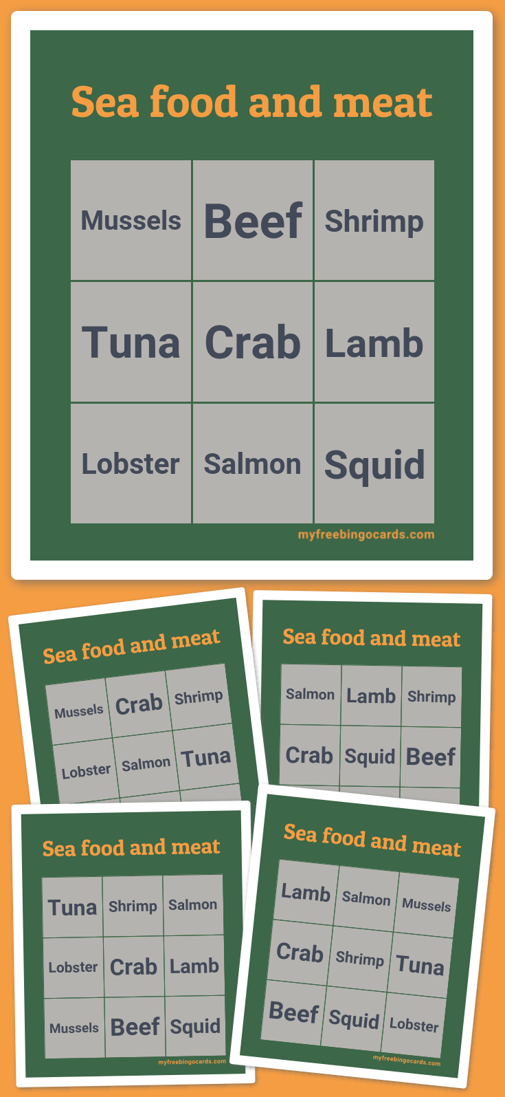 Virtual Sea food and meat Bingo