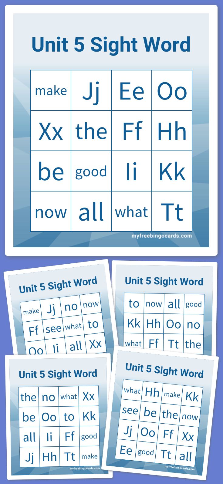 Virtual Unit 5 Sight Word Bingo