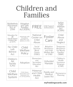 Children and Families Bingo
