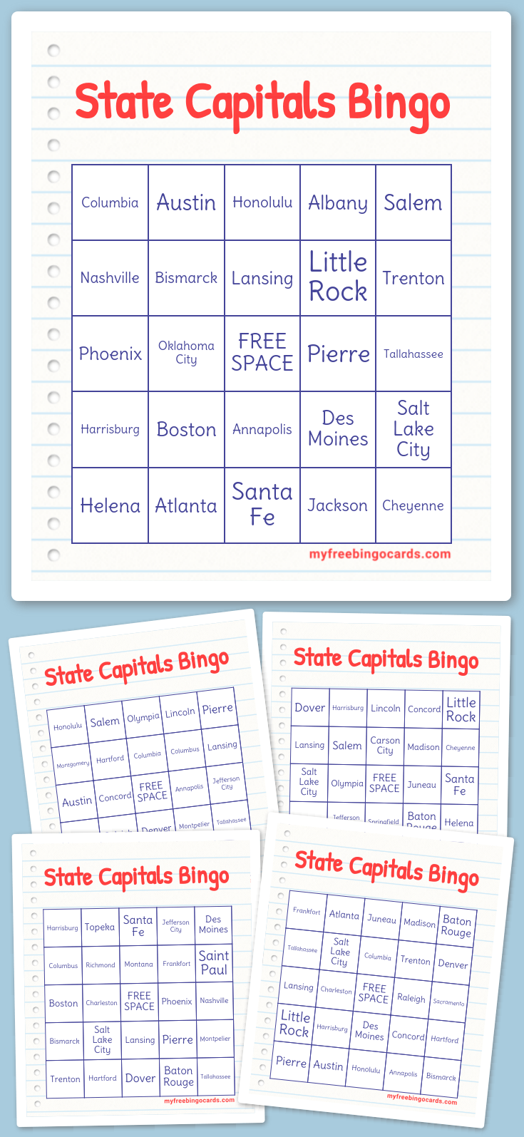 Virtual State Capitals Bingo