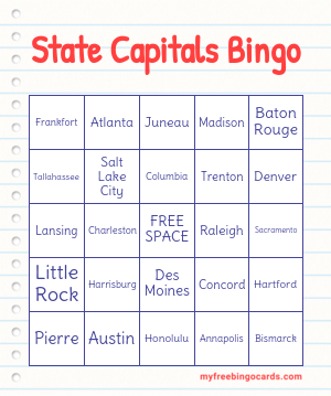 State Capitals Bingo