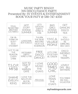 MUSIC PARTY BINGO! 70S DISCO/DANCE PA…