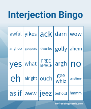 Print 100+ Interjection Bingo Cards