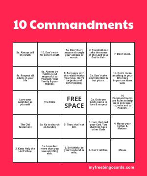 10 Commandments Bingo