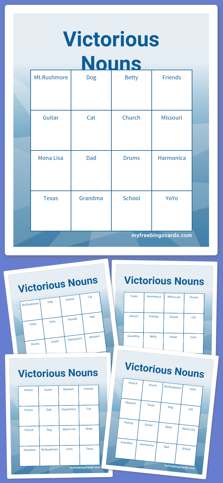 Virtual Victorious Nouns Bingo