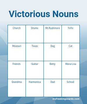 Print 100+ Victorious Nouns Bingo Cards