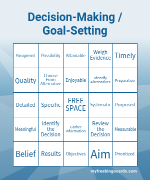Print 100+ Decision-Making / Goal-Setting Bingo Cards