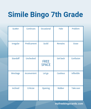 Simile Bingo 7th Grade